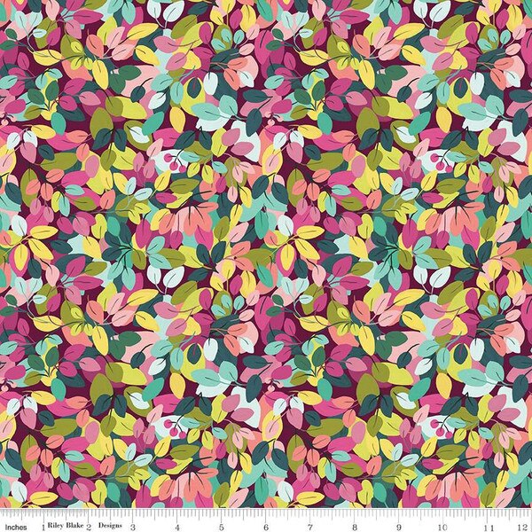 Fragrant Fields Leaves Maroon | Riley Blake Designs