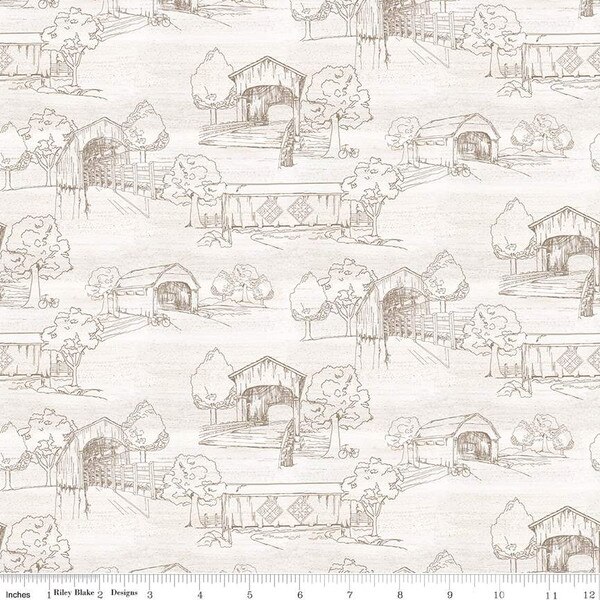 Covered Bridges in Spring Toile White | Riley Blake Designs