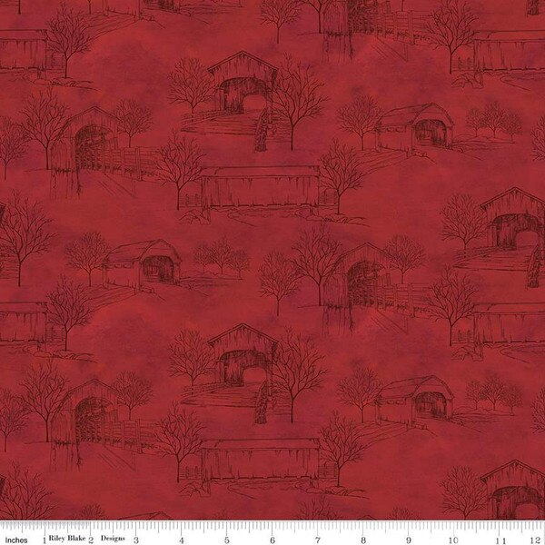 Covered Bridges in Fall Toile Red | Riley Blake Designs