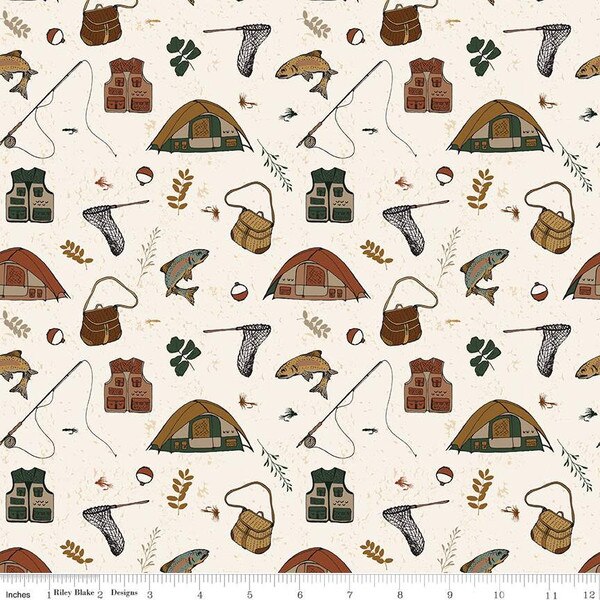 Let's Wander Gone Fishing Cream | Riley Blake Designs