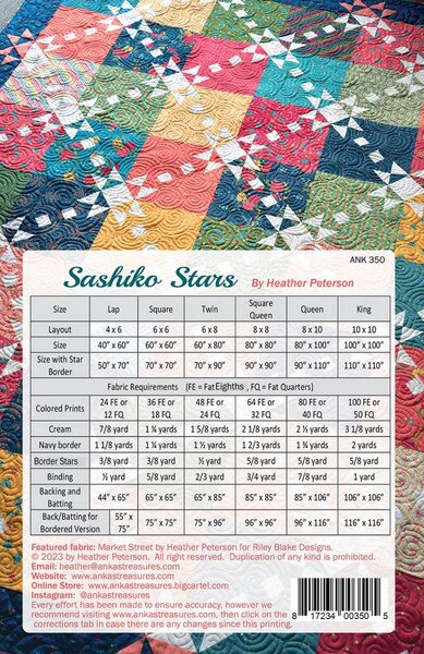 Heather Peterson Sashiko Stars Quilt Pattern | Riley Blake Designs