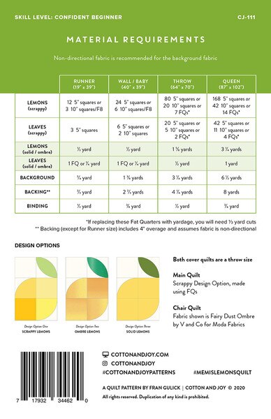 Fran Gulick Joyful Memi's Lemons Pattern | Riley Blake Designs
