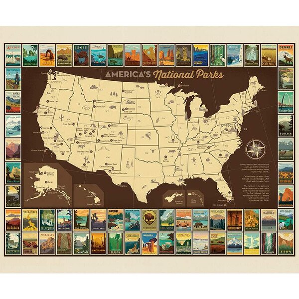 National Parks Poster Panel USA Map | Riley Blake Designs