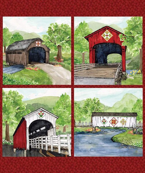 Covered Bridges in Spring Covered Bridges Pillow Panel | Riley Blake ...