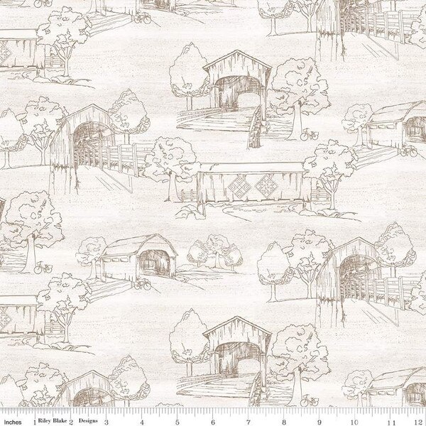 Wide Back Covered Bridges in Spring Toile White | Riley Blake Designs